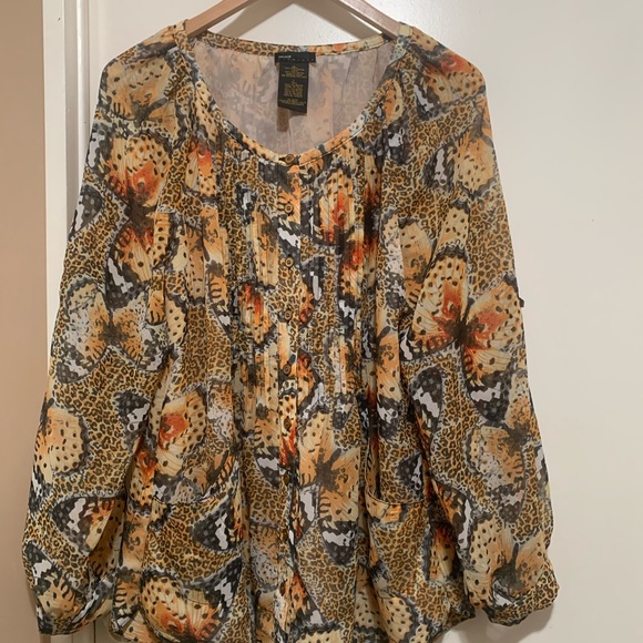 Grace Elements | Tops | Grace Elements Blouse Animal Print Butterflies ...